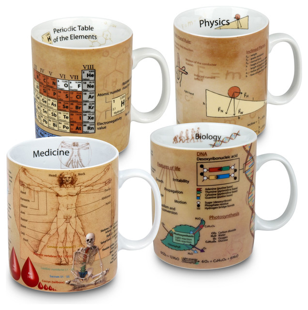 Mugs of Knowledge, Mugs Medicine, Physics, Chemistry, Biology, 4-Piece ...