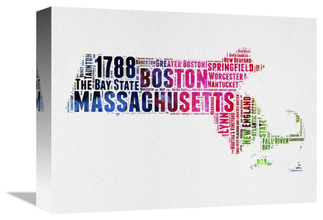"Massachusetts Watercolor Word Cloud" Fine Art Print, 12" x 16 ...