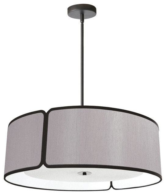 4 Light Black Notched Drum Pendant, Grey Shade and White Diffuser ...