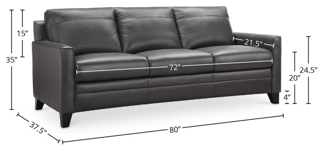 Pratt Top Grain Leather Modern Contemporary Sofa, Charcoal ...