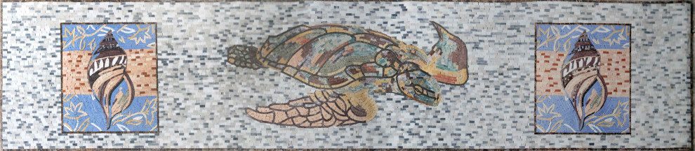 Turtles And Seashells - Nautical Mosaic, 130" x 30" - Beach Style ...