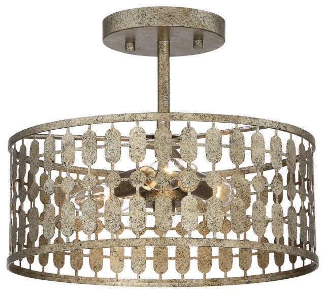 3-Light Ceiling Light, Antique Gold - Farmhouse - Flush-mount Ceiling ...