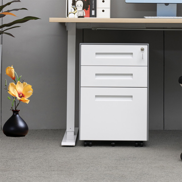 Fully Assembled File Cabinet Lockable Pedestal With 5 Castors White ...