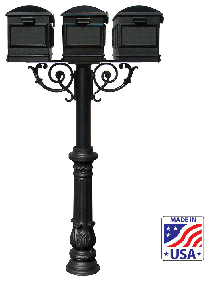 Hanford Triple Mailbox Post System W/Scroll Ornate Base 3-Lewiston ...