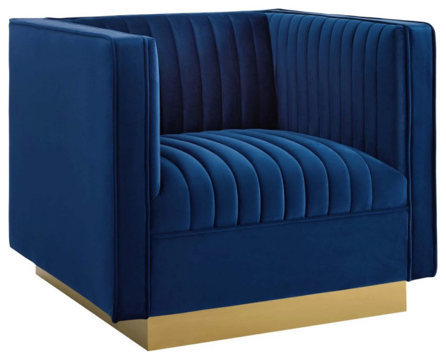 Cooper Navy Vertical Channel Tufted Accent Performance Velvet Armchair ...