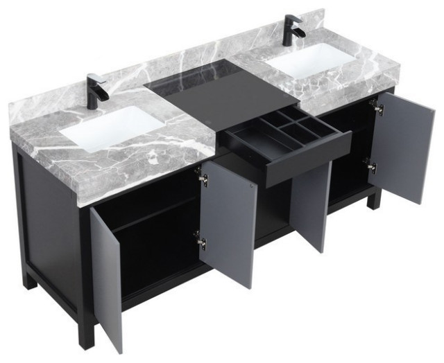 Zilara 72" Black and Grey Double Vanity, Cascata Nera Matte Black ...
