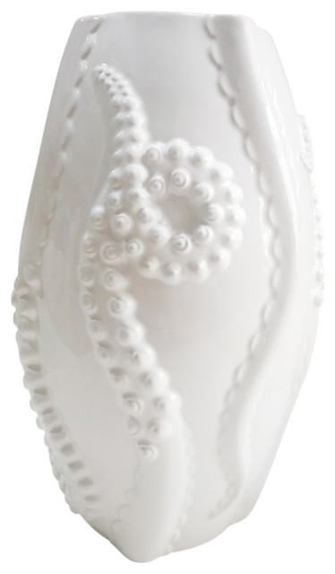 12" Octopus Vase, White - Beach Style - Vases - by Uber Bazaar | Houzz