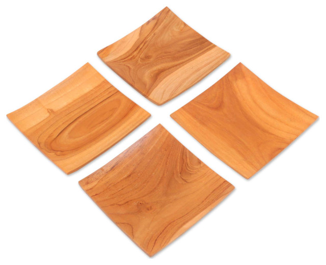 Novica Handmade Fine Meal Teak Wood Plates (Set Of 4) - Rustic - Dinner ...