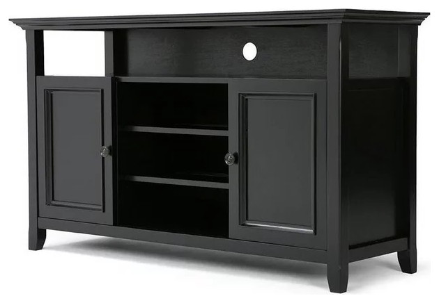 Black 54" Traditional TV Stand with Crown Molded Top and Antique Pewter ...