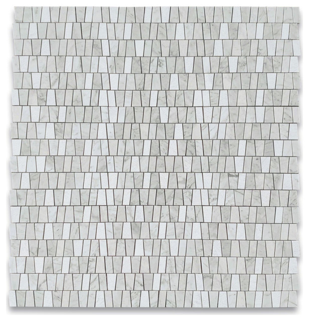 Carrara White Marble Trapezoid Tile Multi Finished Honed Bushed Gooved ...