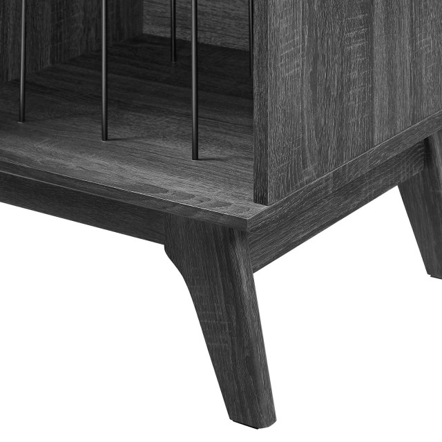 Vinyl Record Side Table Cabinet Stand, Charcoal Wood, Mid Century ...