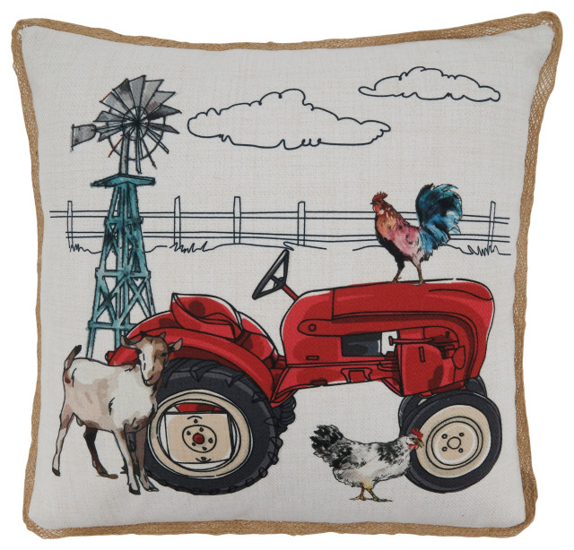 Farm Tractor Design Throw Pillow, 18" - Farmhouse - Decorative Pillows ...