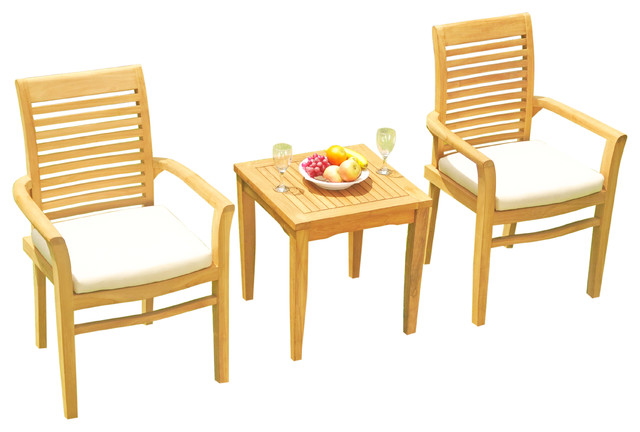 3-Piece Outdoor Teak Dining Set, 20.75" Square Table, 2 Stacking Chairs ...