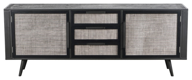 79" Modern Rustic Black and Rattan Buffet Server - Midcentury - Buffets ...