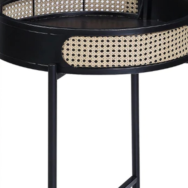 Benzara BM275488 24" Round End Table, Rattan Apron Accent, Metal Leg ...