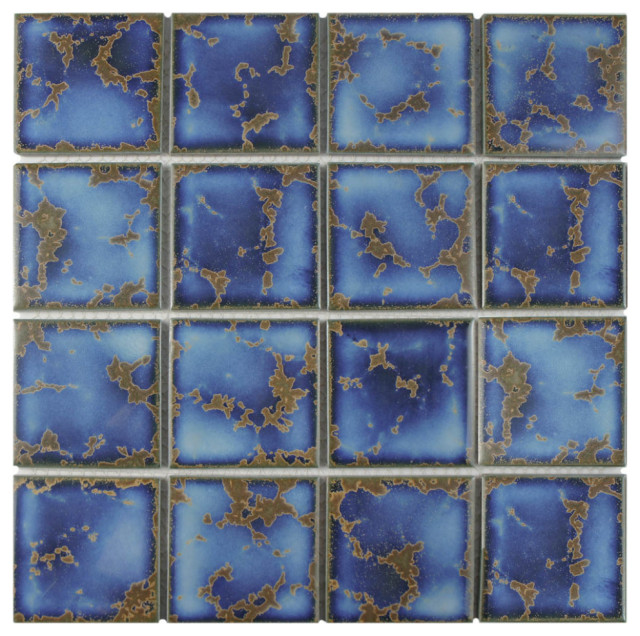 Channel Square Azure Mosaic Floor and Wall Tile, Sample - Contemporary ...