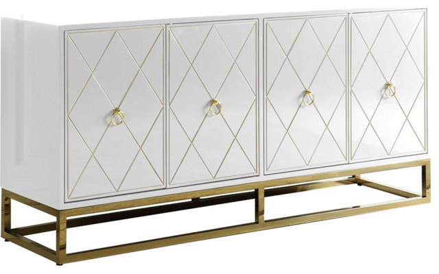 Catania 64" Transitional Wood Sideboard in White/Gold Finish ...