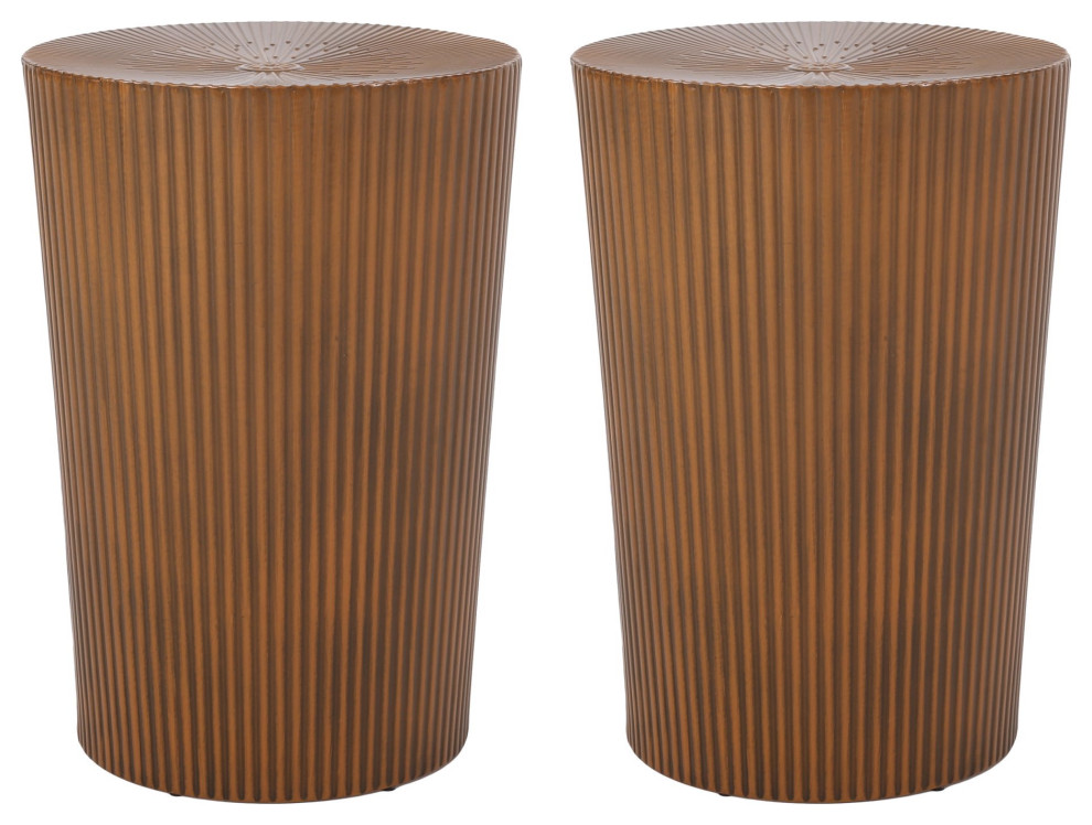 Set of 2 End Table, Corrugated Metal Body With Round Top - Transitional ...