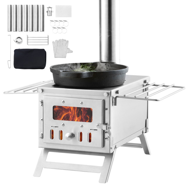 VEVOR Portable Wood Stove Camping Tent Stove for Outdoor w/ Pipe, 80in ...