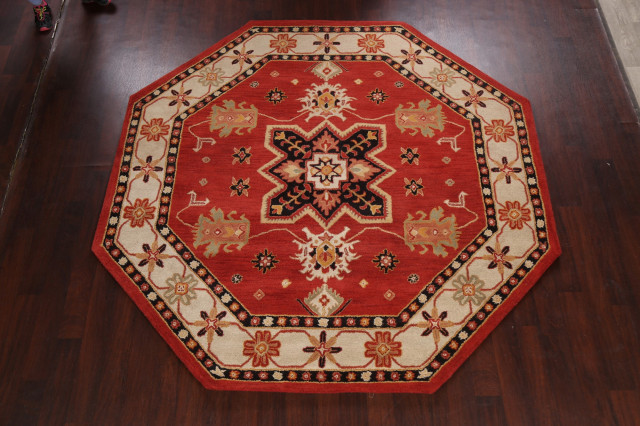 Red Traditional Floral Octagon Oriental Area Rug Hand-tufted Wool ...