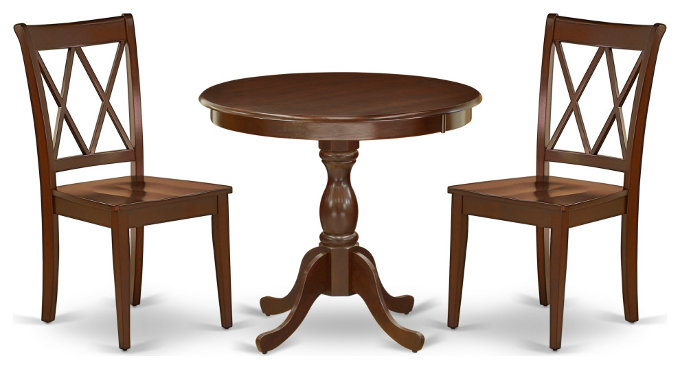 3 Pc Dining Set, 1 Table, 2 Mahogany Wooden Chairs, Mahogany Finish ...