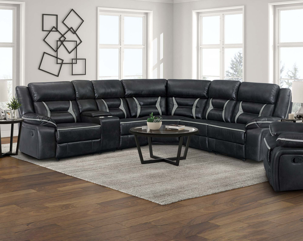 Acropolis Charcoal 3PC Manual Reclining Sectional - Living Room ...