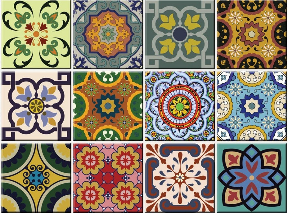 8"x8" Auguri Flora Peel and Stick Removable Tiles - Contemporary - Wall ...