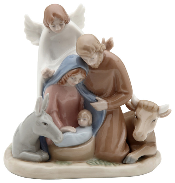 Mini Angel With Holy Family Figurine - Traditional - Holiday Accents ...