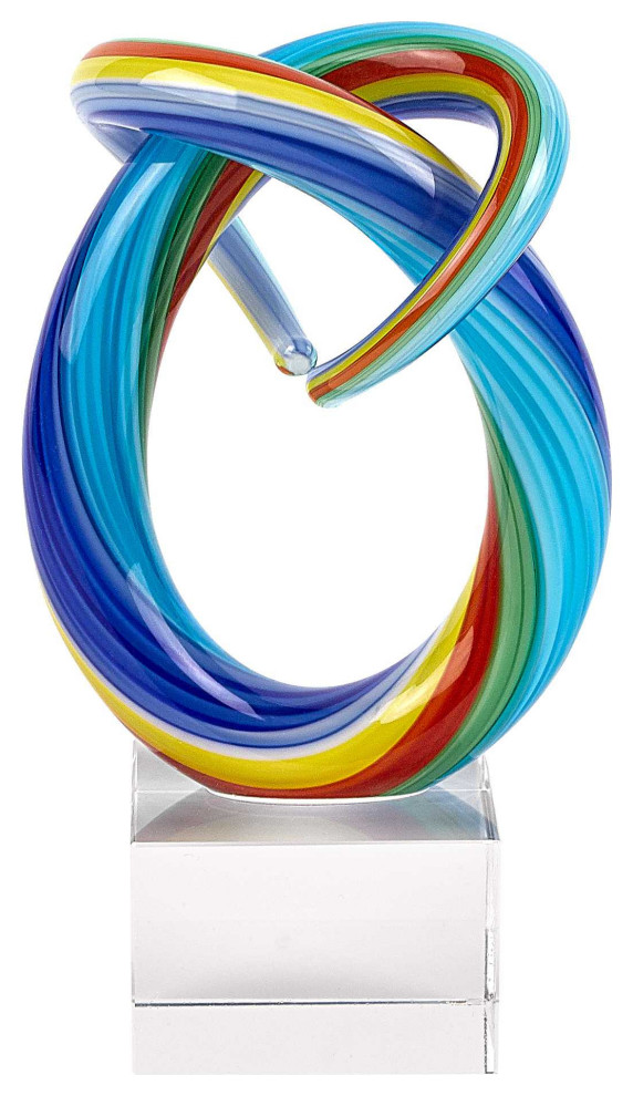 6" Clear and Rainbow Abstract Art Glass Sculpture - Contemporary ...