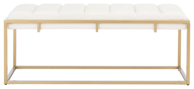 Grace Channel Tufted Bench Cream Velvet/Gold - Contemporary ...
