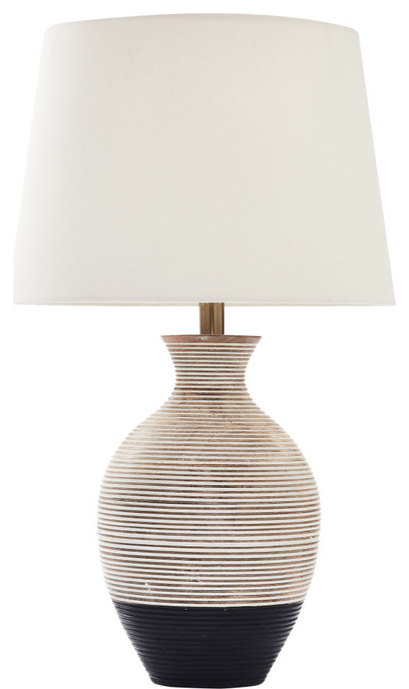 Ignacio Black and Whitewash Mango Wood Table Lamp With Off-White Cotton ...