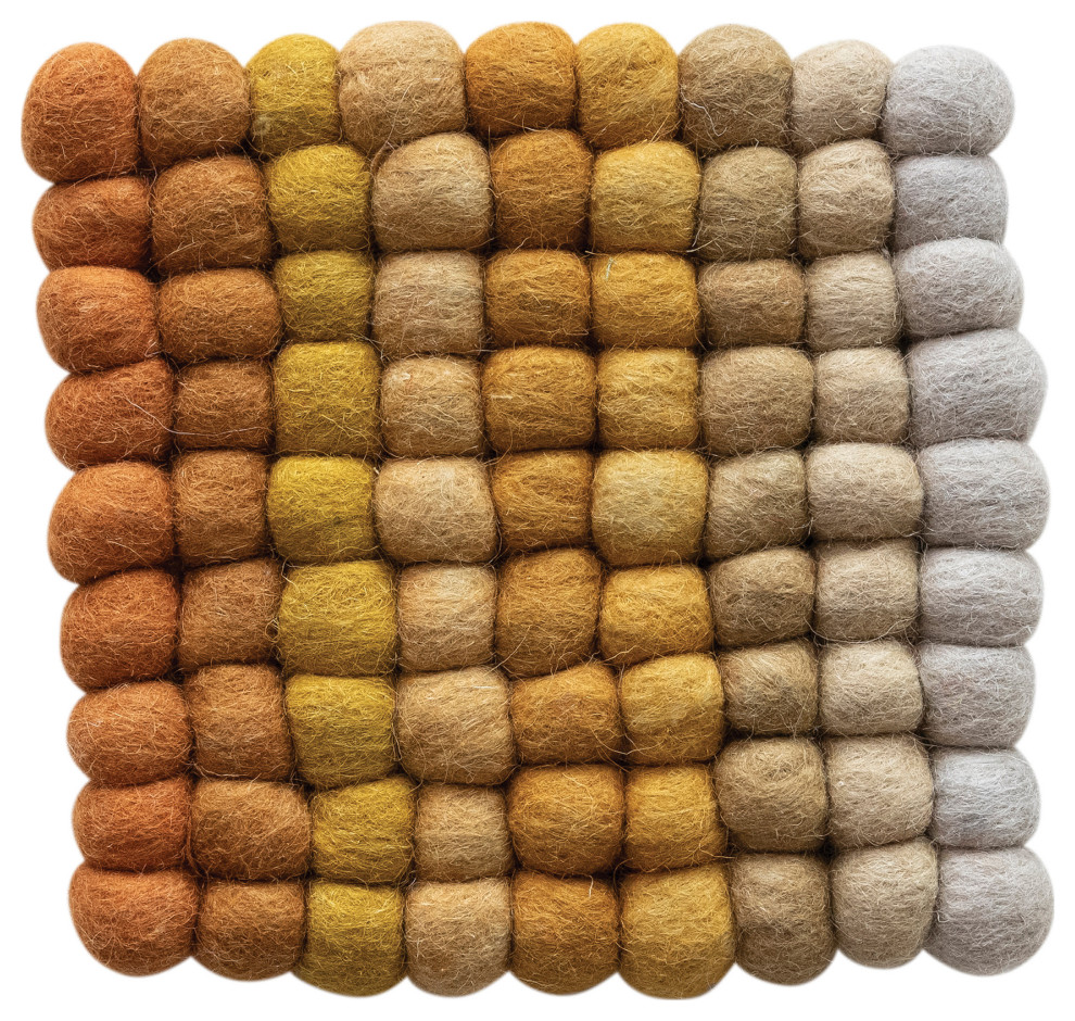 Handmade Wool Felt Ball Square Trivet, Red, Pink and Blush - Trivets ...