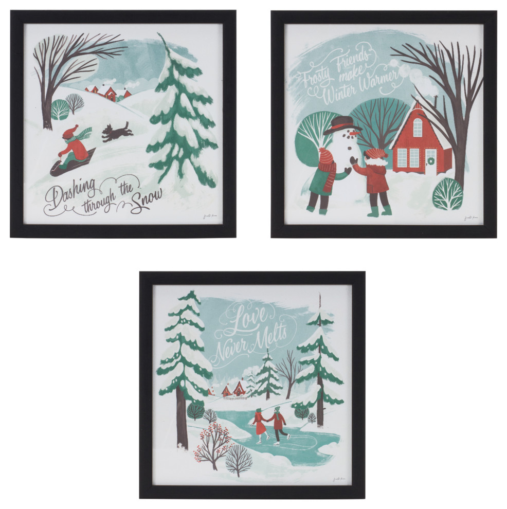 Framed Winter Scene Wall Art, Set of 3 - Contemporary - Prints And ...