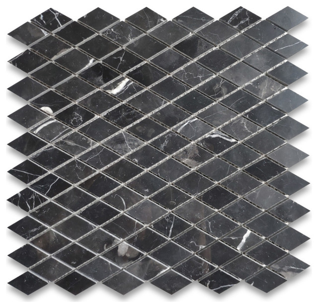 Nero Marquina Black Marble Rhomboid Diamond Mosaic Tile Polished, 1 ...