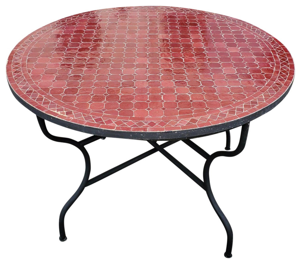 48" Moroccan Round Mosaic Table, Burgundy - Mediterranean - Dining ...