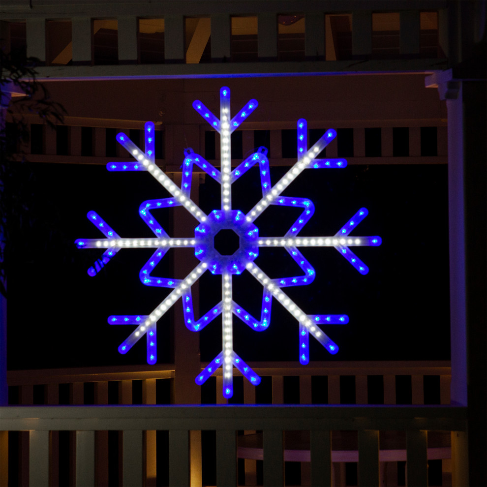 Large Snowflake Hanging Décor Over 3 Feet Wide with Blue and White LED ...