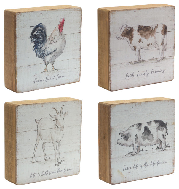 Wood Farm Sign, 4-Piece Set - Farmhouse - Decorative Objects And ...