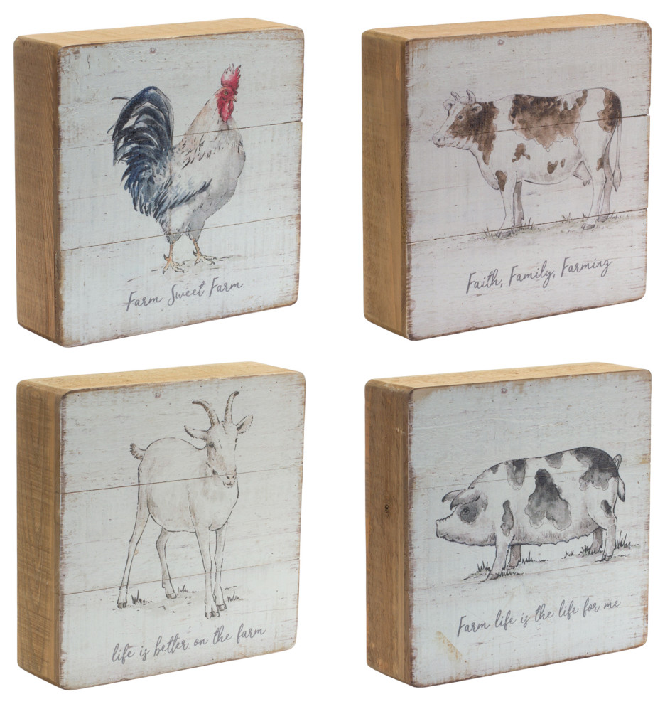 Wood Farm Sign, 4-Piece Set - Farmhouse - Decorative Objects And ...