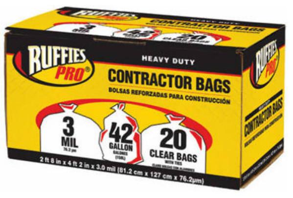 Ruffies Pro® 1190273 Heavy-Duty Contractor Bags, Clear, 3-Mil, 42-Gal ...