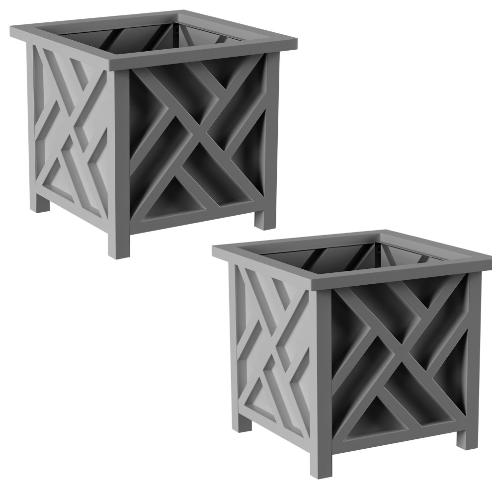 Lattice Design Planter Box 2-Pk 14.75" Decorative Outdoor Flower Plant ...