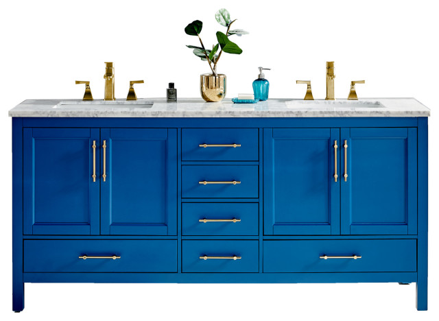 Eviva Navy 72" Deep Blue Transitional Double Sink Vanity - Contemporary ...