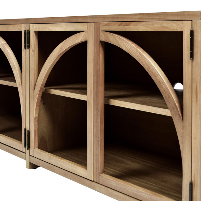 Oliver 65" Arched Door Open-Shelf Display Cabinet, Natural Brown ...
