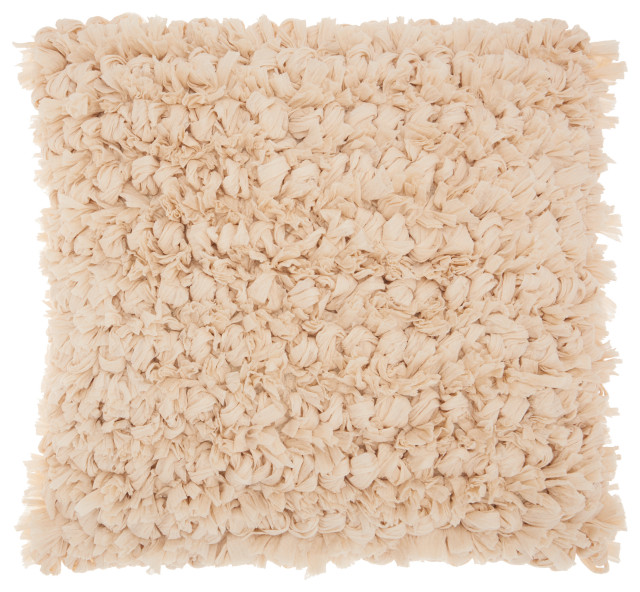 Mina Victory Shag Paper Loop Shag 20" x 20" Beige Indoor Throw Pillow ...