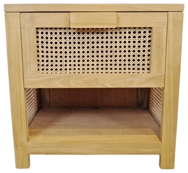 Teak & Rattan Cane Nightstand - Midcentury - Nightstands And Bedside ...