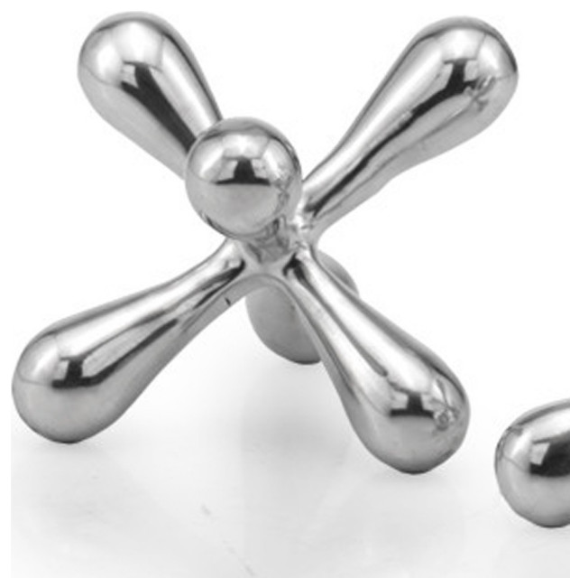 Set of Two 3" Silver Aluminum Decorative Jack Sculptures - Contemporary ...