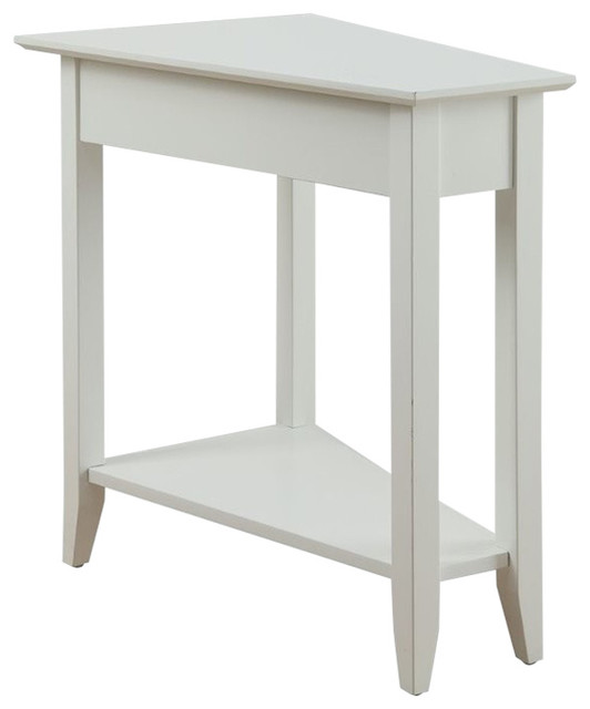 Pemberly Row Modern Wood Wedge End Table with Bottom Shelf in White ...