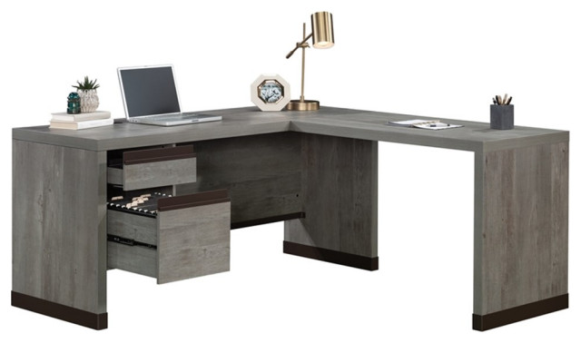 Sauder Manhattan Gate Engineered Wood L-Shaped Desk in Mystic Oak ...