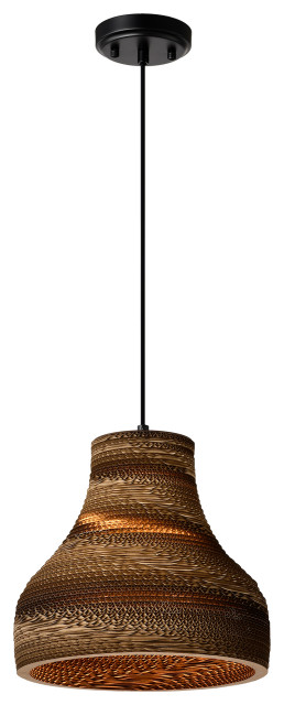 Matte Black Modern Nordic Style Pendant With Natural Brown Origami ...