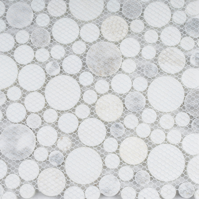 10.5"x10.5" Poppy Bubble Glass Mosaic Tile Sheet, Carrara ...