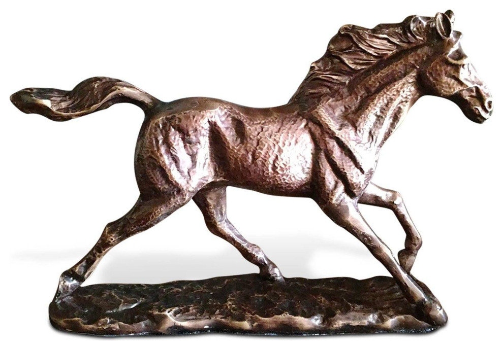 Large Galloping Horse Figurine - Metal Stallion Statue - Bronze Finish ...
